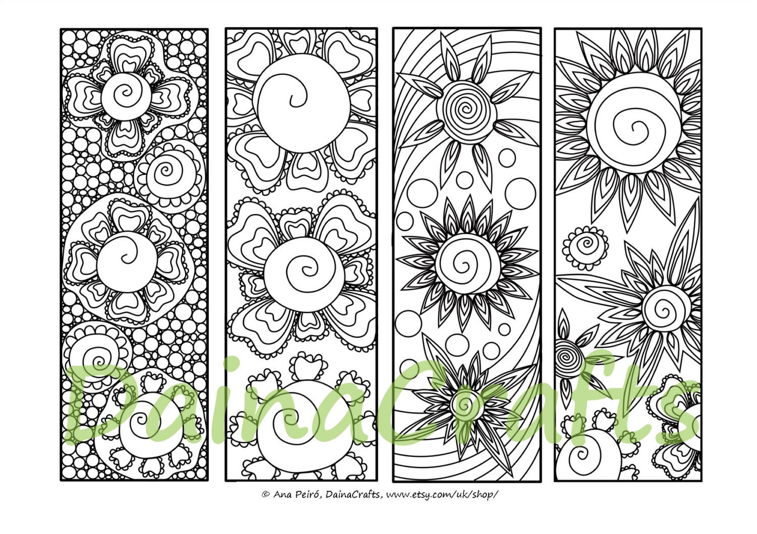 Printable Coloring Flowers Bookmarks- Instant Download - Coloring for ...