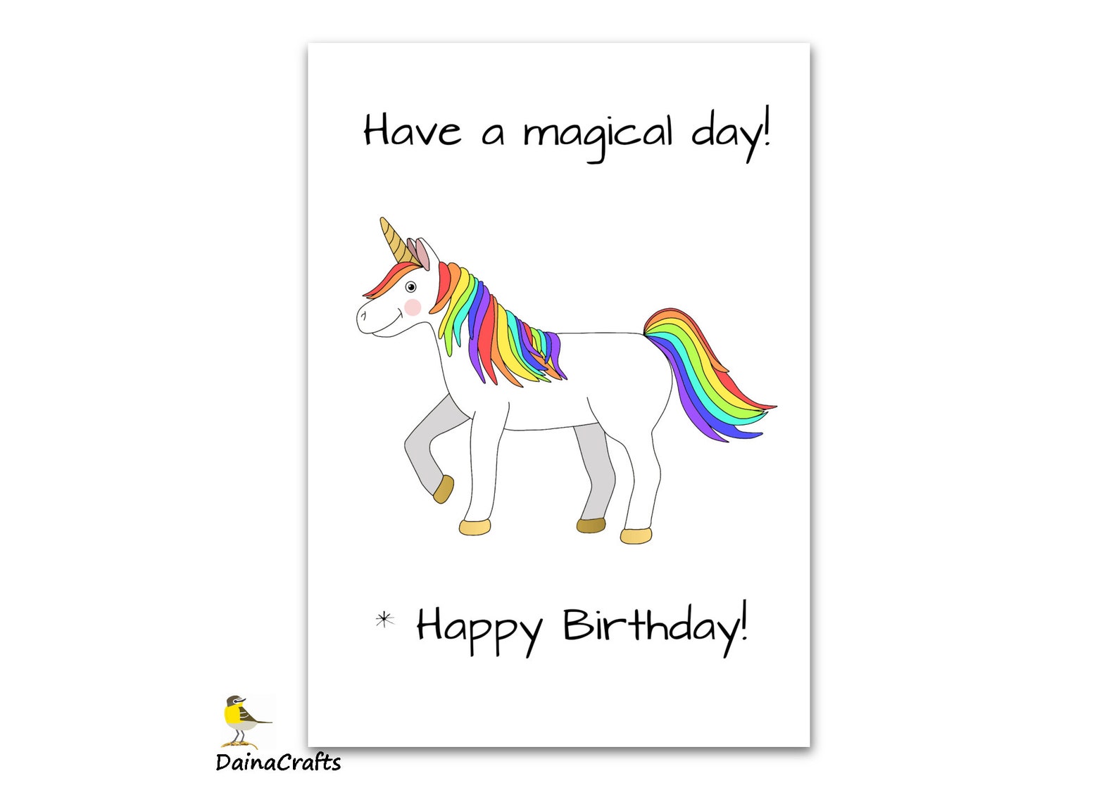 Printable Unicorn Happy Birthday Greeting Card - Cute Unicorn ...