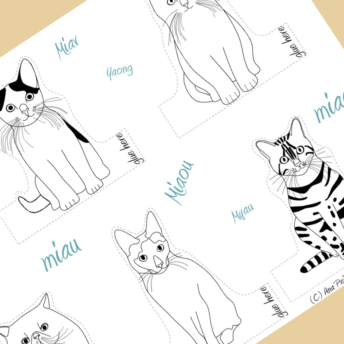 Printable Cat Finger Puppets: Coloring Activity, Party Favor (PDF ...