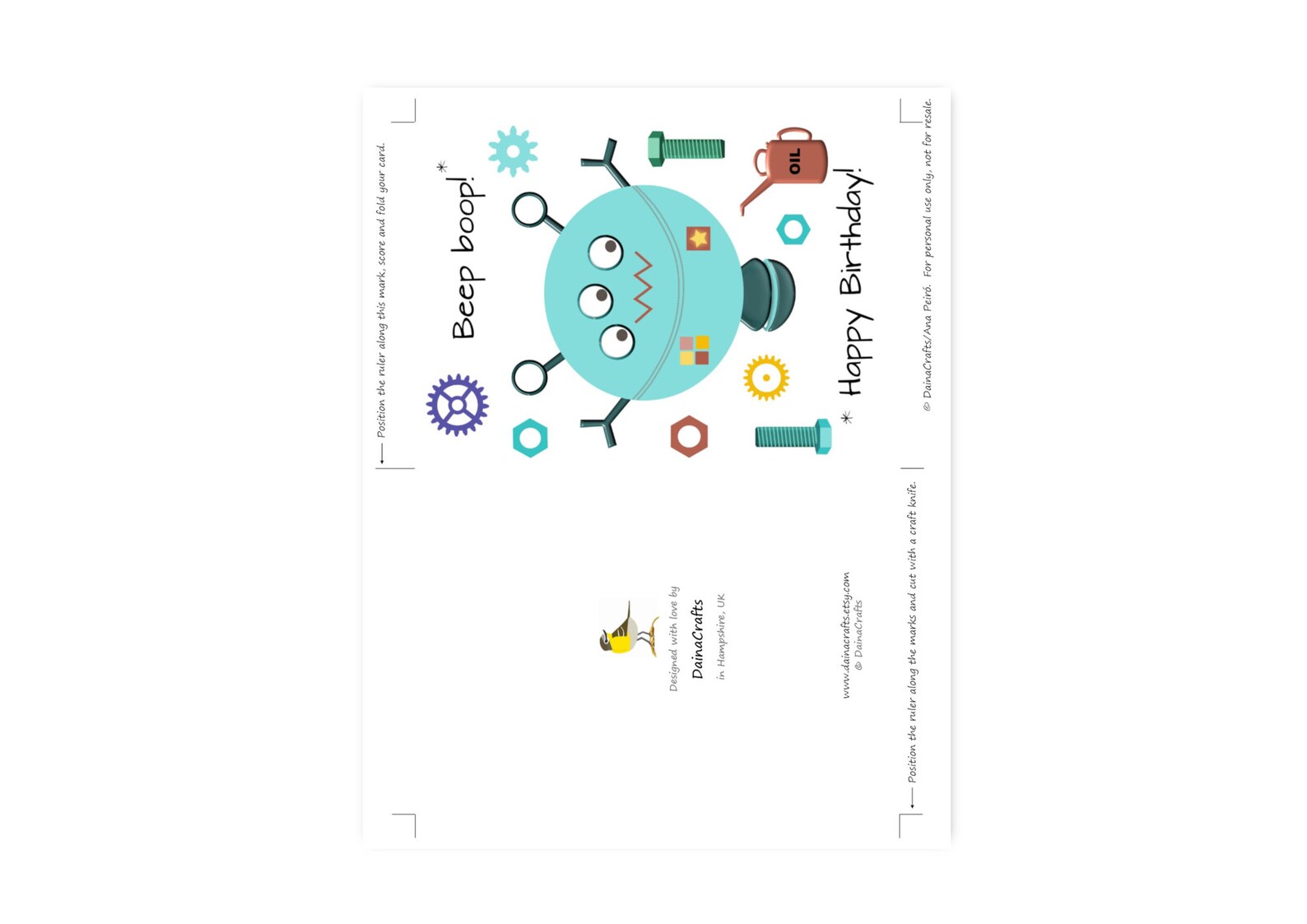 Printable Robot Birthday Cards: DIY Kids Illustration (PDF Download) - Etsy