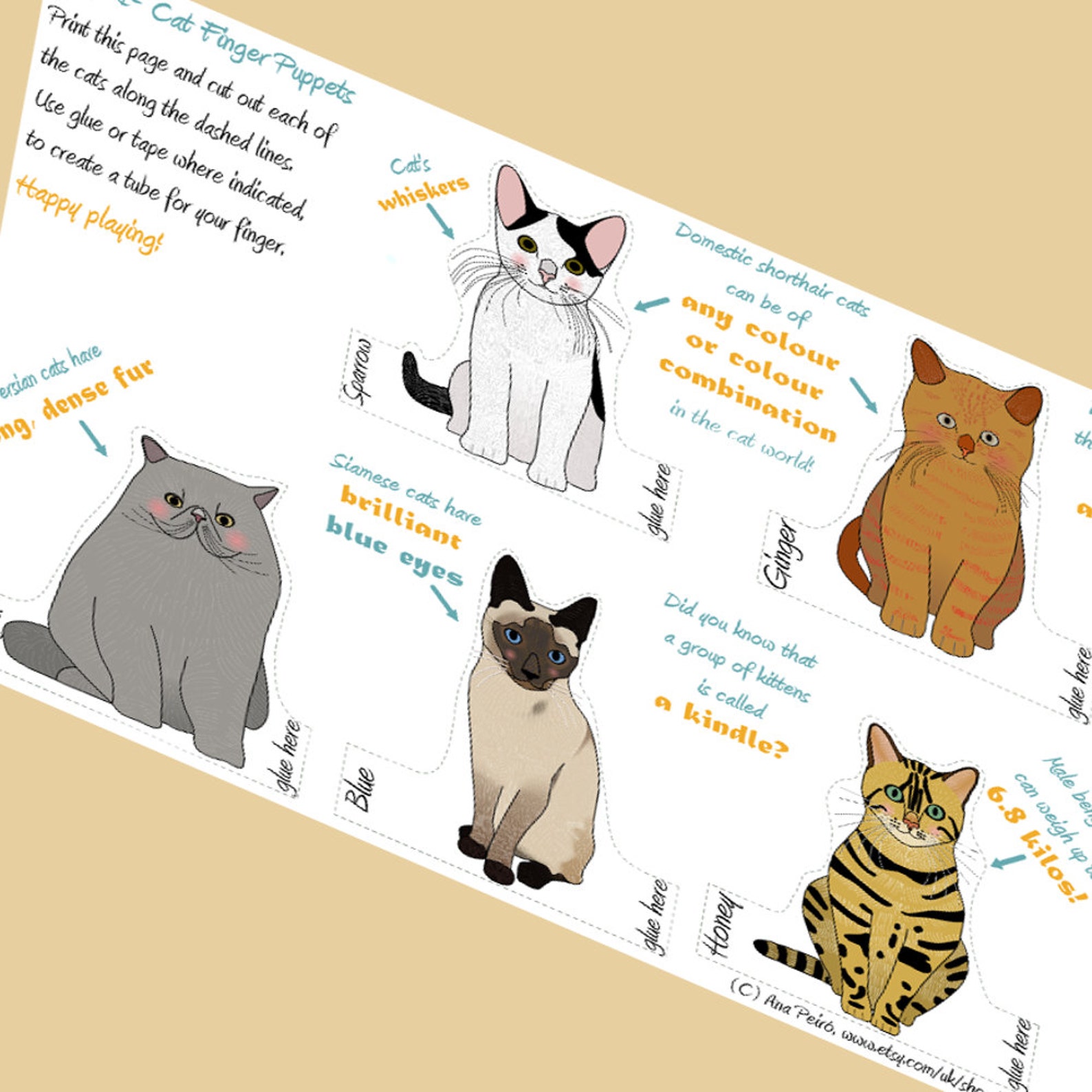 Printable Cat Finger Puppets: Coloring Activity, Party Favor (PDF) - Etsy