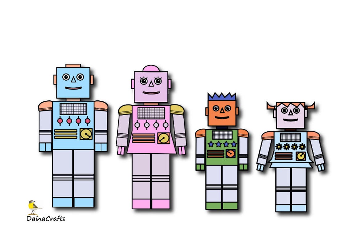 Printable Coloring Robot Bookmarks - Robot Family - Instant Download ...