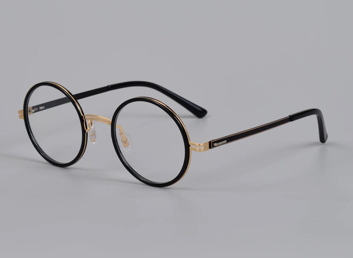 Round Retro Glasses 45mm Retro Frames Black Gold Circle - Etsy