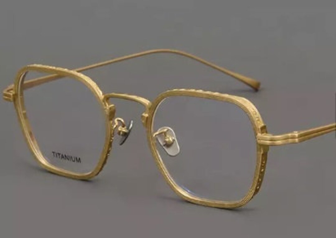 Gold Rectangle Glasses Titanium Vintage Style Retro - Etsy