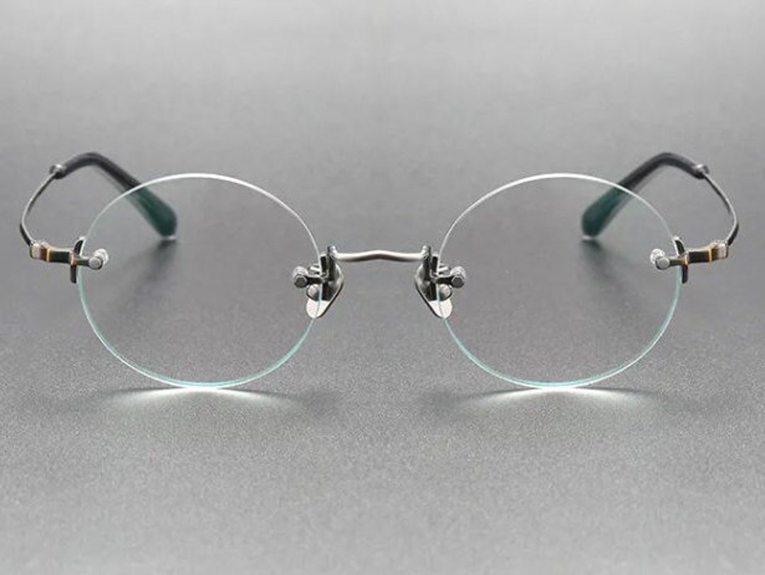 Gunmetal Rimless Glasses Round Minimalist Style Frameless Eyeglass ...