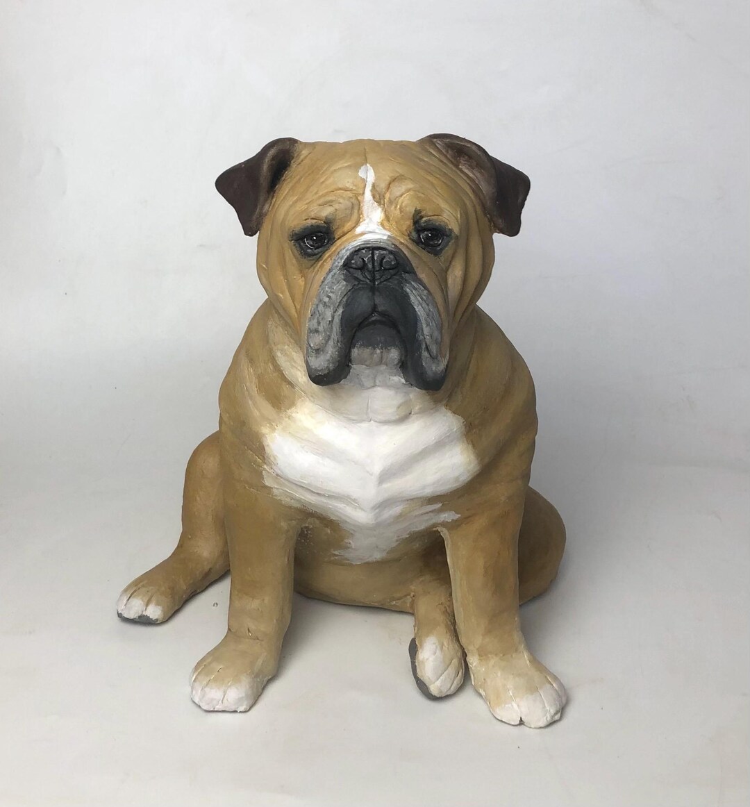 Custom English Bulldog Statue: Clay Pet Memorial Sculpture, Dog ...