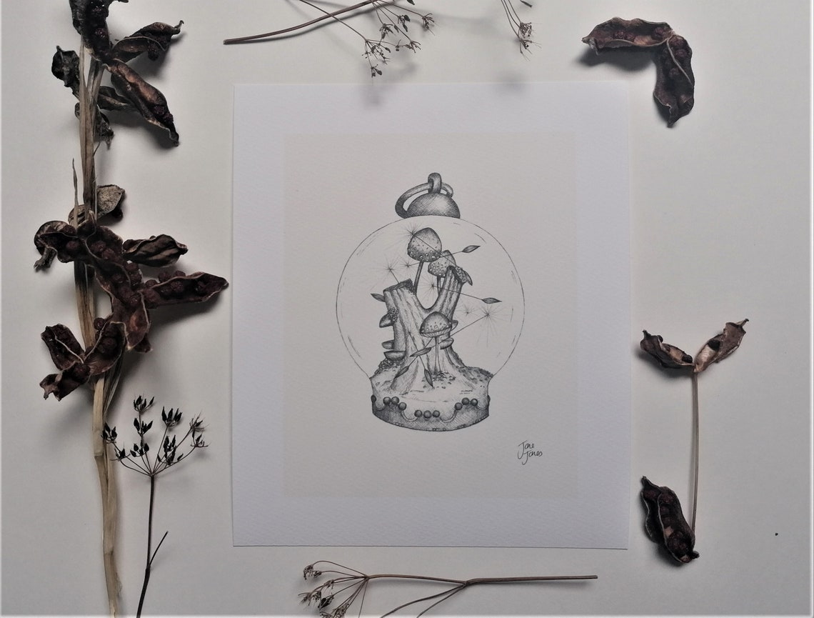 Round Mushroom Terrarium Gothic Art Fine Art Print - Etsy