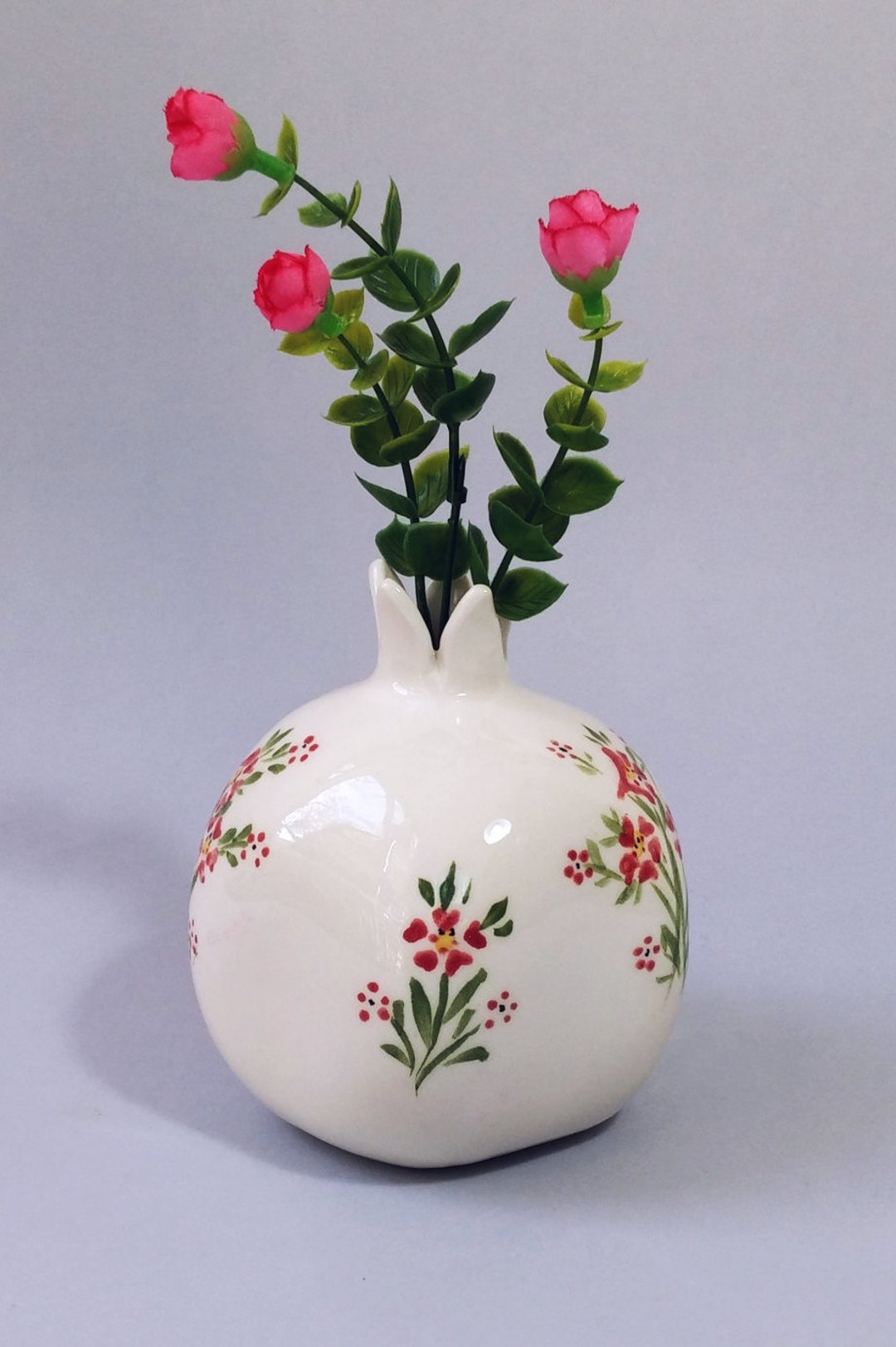 Ceramic Vase, Small White Vase, Red Flowers Bud Vase, Home Decor Vase ...