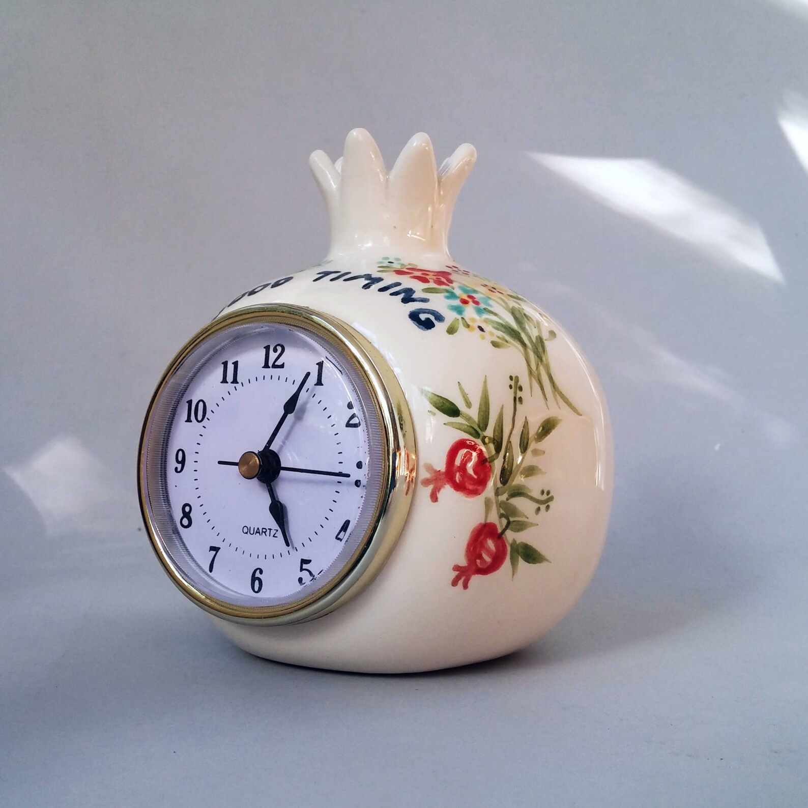Desk Clock Table Clock White Ceramic Pomegranate Clock Ceramic | Etsy