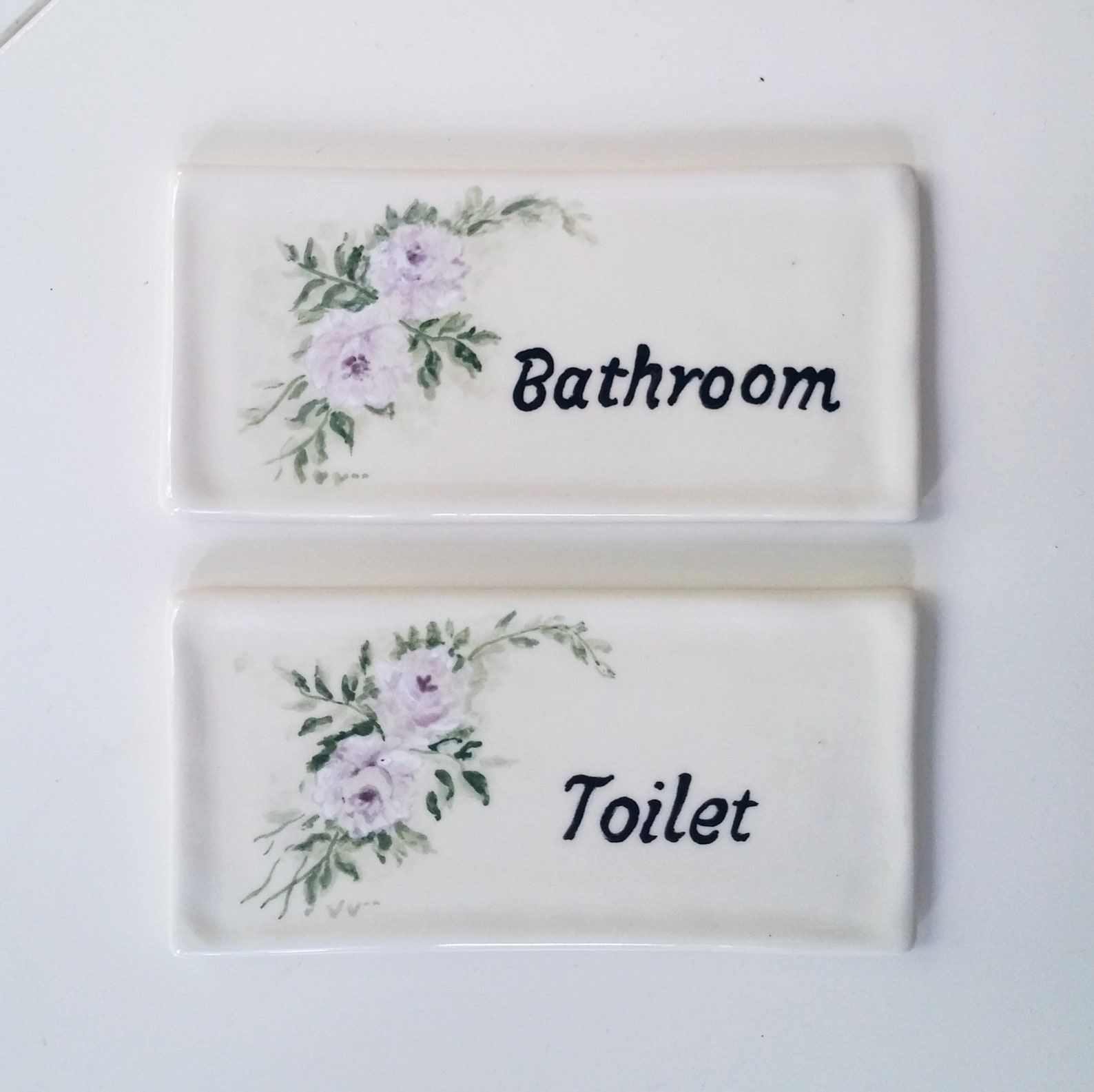 Hand-painted Floral Ceramic Bathroom Sign: Retro Vintage Styled Door ...