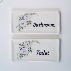 Hand-painted Floral Ceramic Bathroom Sign: Retro Vintage Styled Door ...