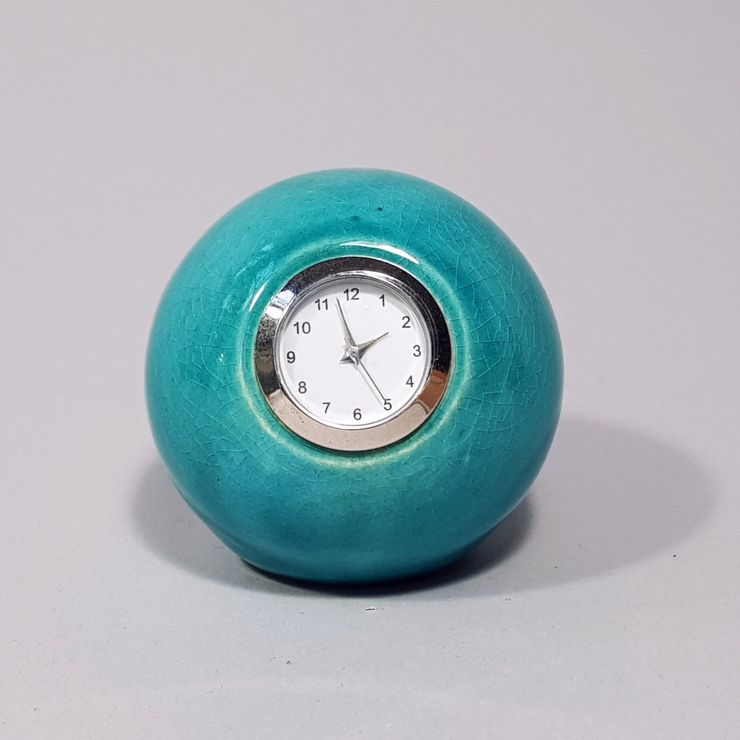 Turquoise Desk Clock, Small Table Clock, Desk Accessories, Ceramic Ball ...