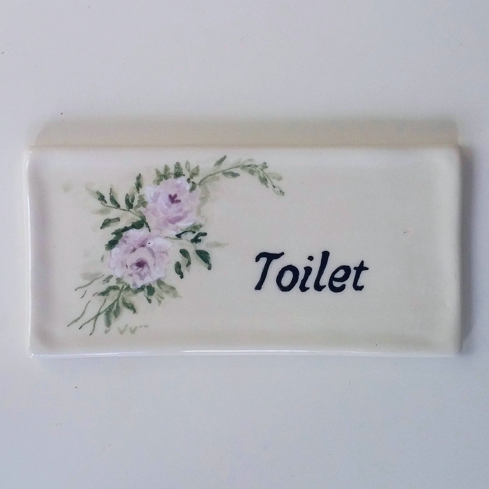 Hand-painted Floral Ceramic Bathroom Sign: Retro Vintage Styled Door ...
