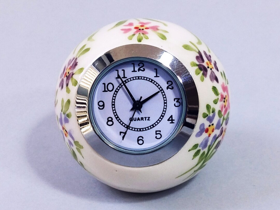 Ceramic Ball Table Clock: Pink Purple Floral Desk Clock Decor - Etsy