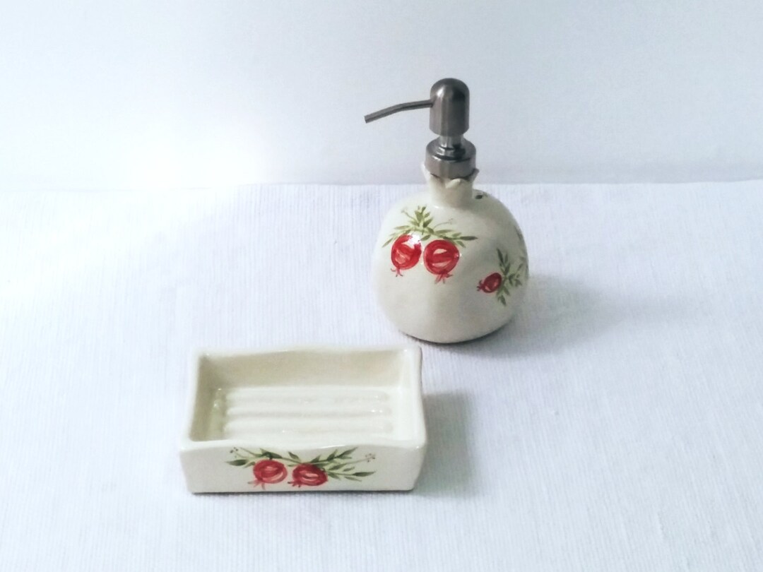 Sponge Holder and Soap Dispenser Set, White Ceramic Sponge Rest ...
