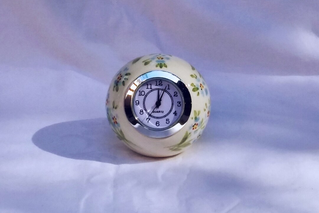 Small Ceraic Ball Desk Clock: Retro Floral Table Clock, Blue Green ...
