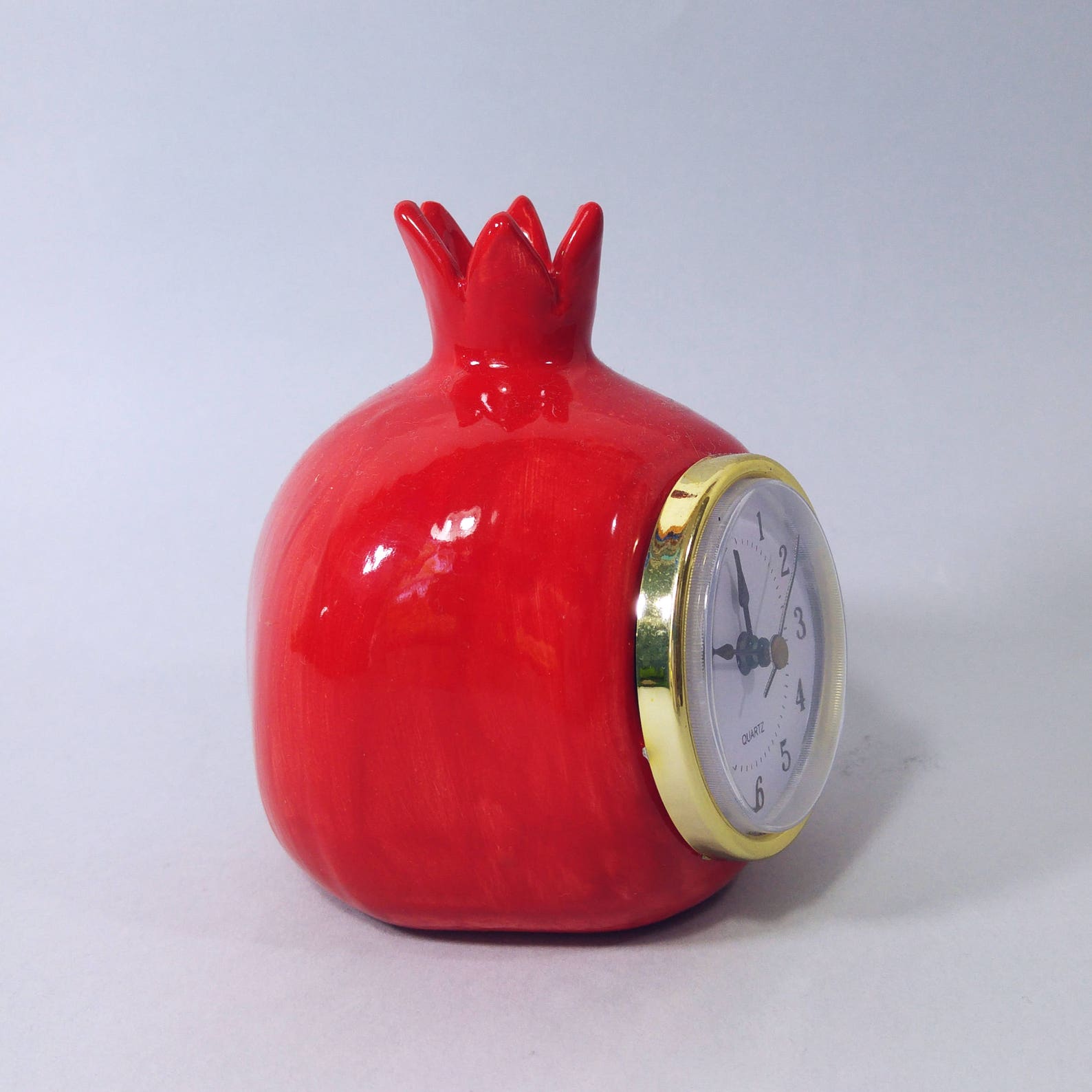 Red Pomegranate Clock, Table Clock, Desk Clock, Ceramic Clock, Retro ...