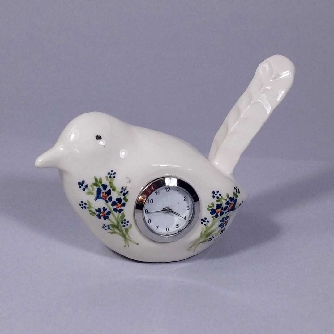 Small Desk Clock or a Floral Ceramic Bird Table Clock. A Retro Style ...