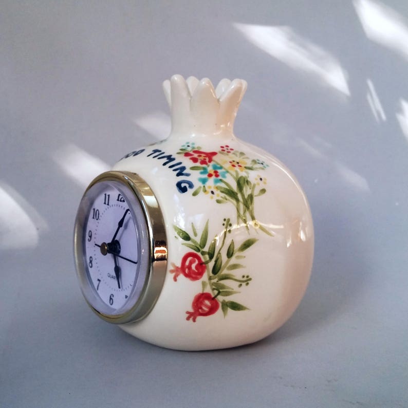Desk Clock Table Clock White Ceramic Pomegranate Clock Ceramic | Etsy