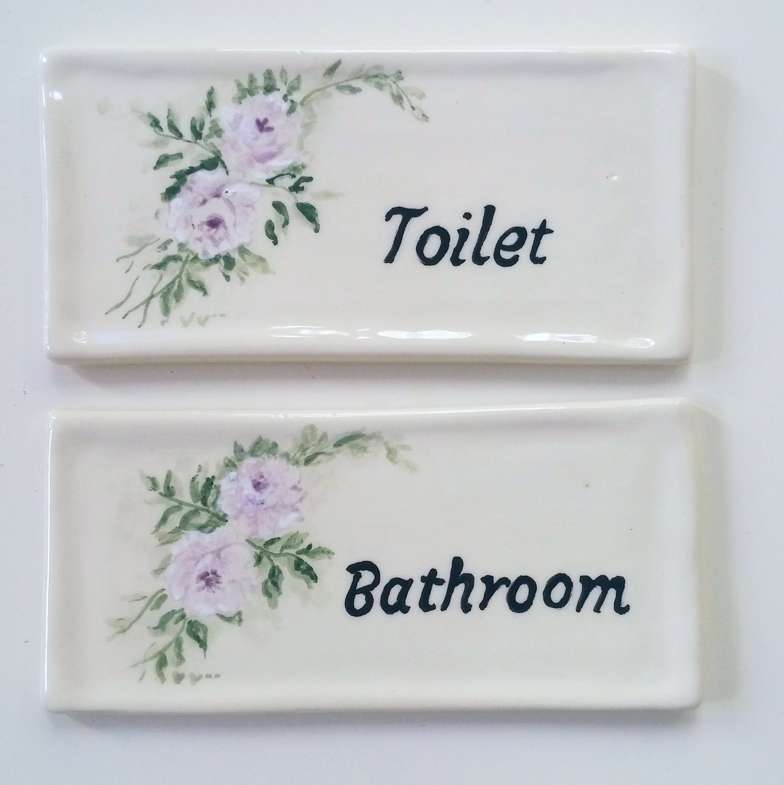 Hand-painted Floral Ceramic Bathroom Sign: Retro Vintage Styled Door ...