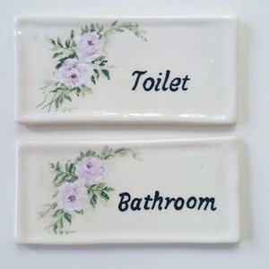 Hand-painted Floral Ceramic Bathroom Sign: Retro Vintage Styled Door ...