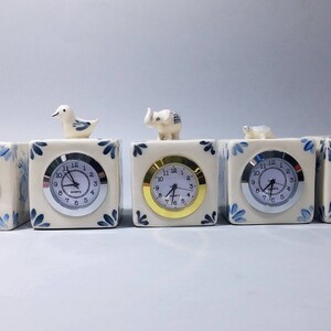 Cube Clock, Small Desk Clock in White and Blue, Ceramic Table Clock in ...
