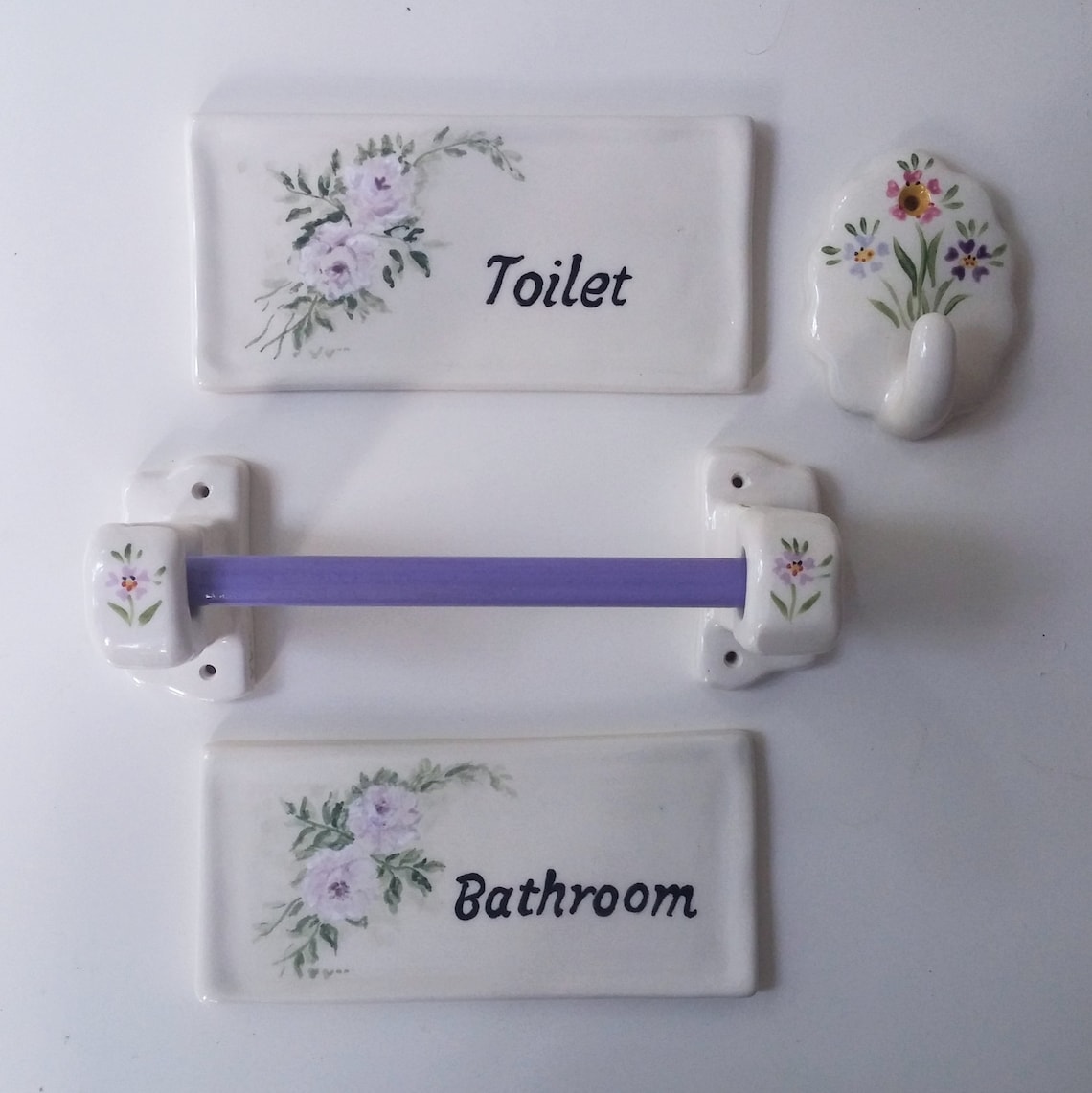 Hand-painted Floral Ceramic Bathroom Sign: Retro Vintage Styled Door ...