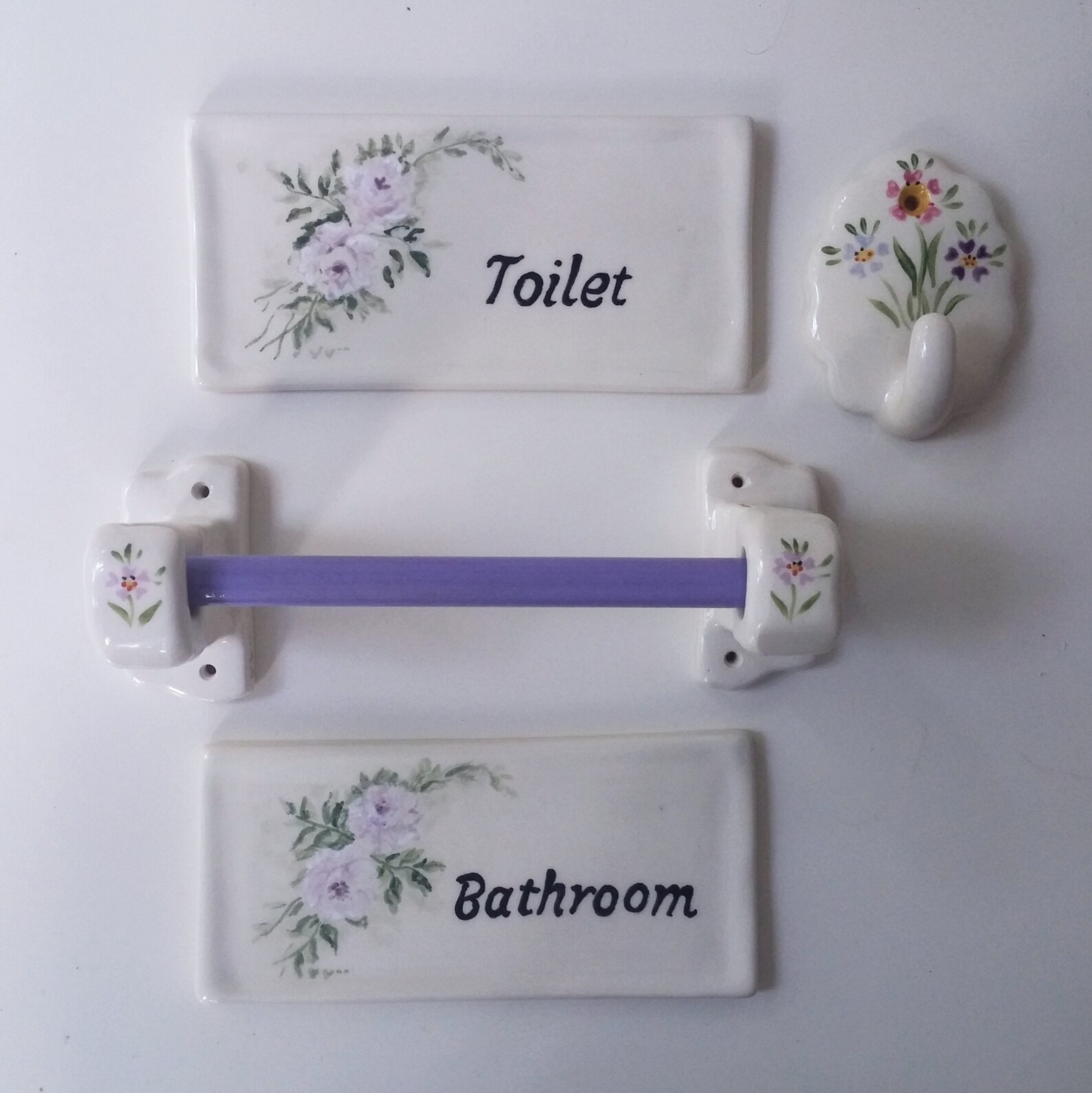 Hand-painted Floral Ceramic Bathroom Sign: Retro Vintage Styled Door ...