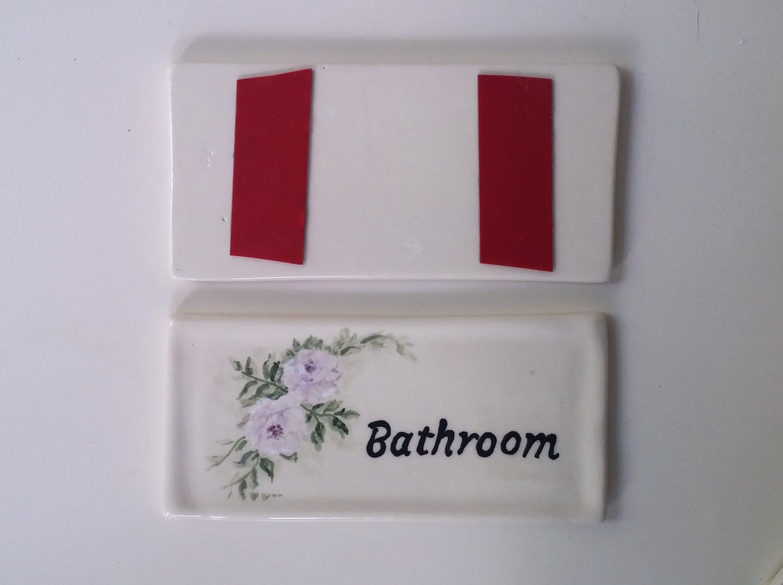Ceramic Bathroom Sign Floral Toilet Sign Rectangle Restroom | Etsy