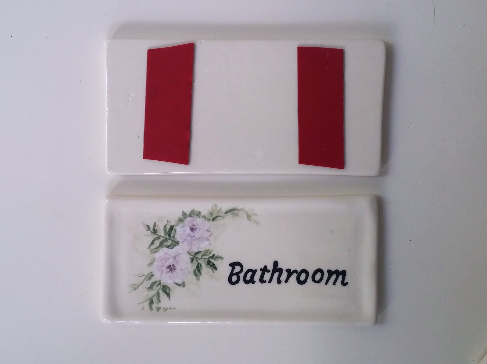 Hand-painted Floral Ceramic Bathroom Sign: Retro Vintage Styled Door ...
