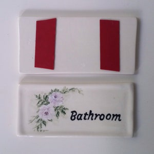 Hand-painted Floral Ceramic Bathroom Sign: Retro Vintage Styled Door ...