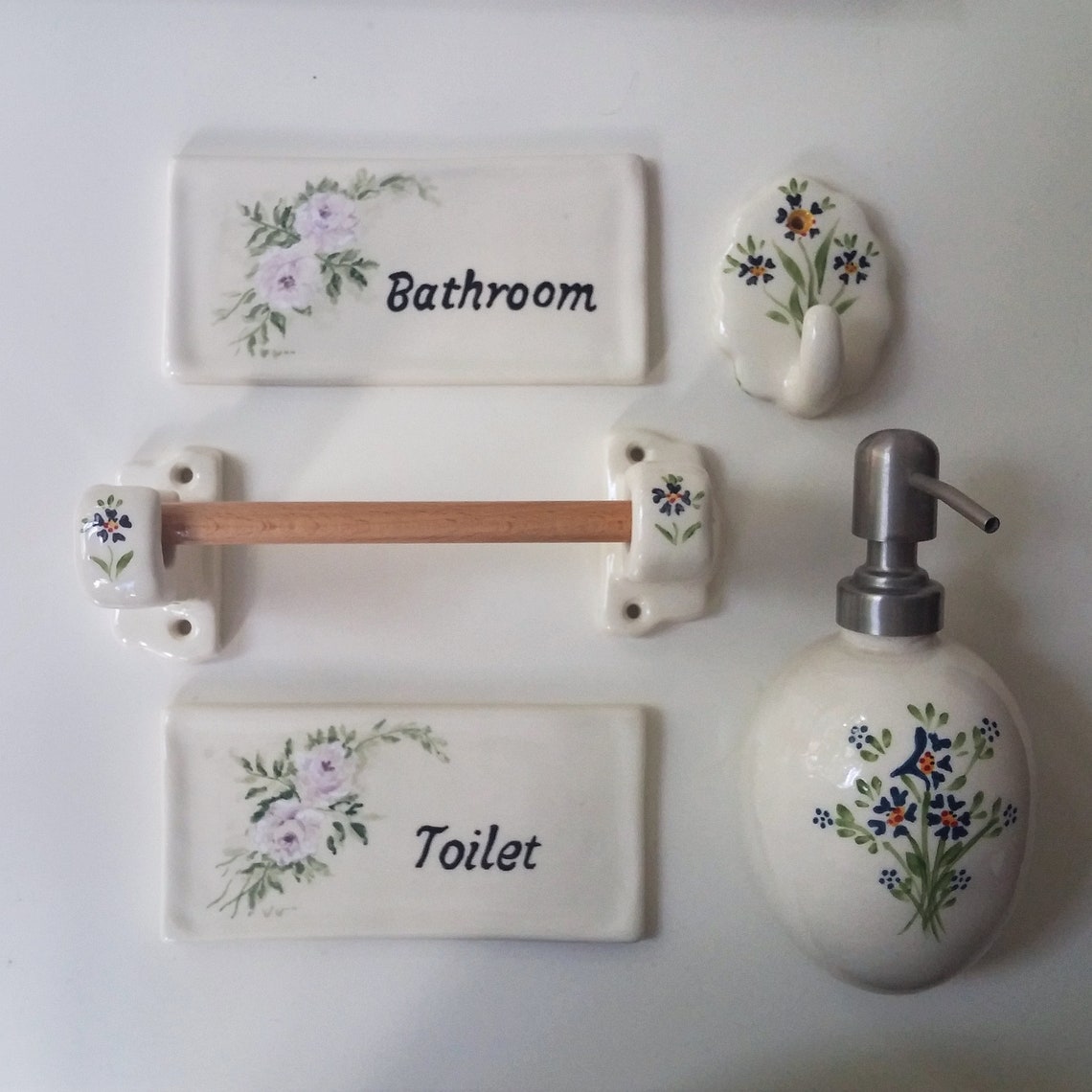 Ceramic Bathroom Sign Floral Toilet Sign Rectangle Restroom | Etsy