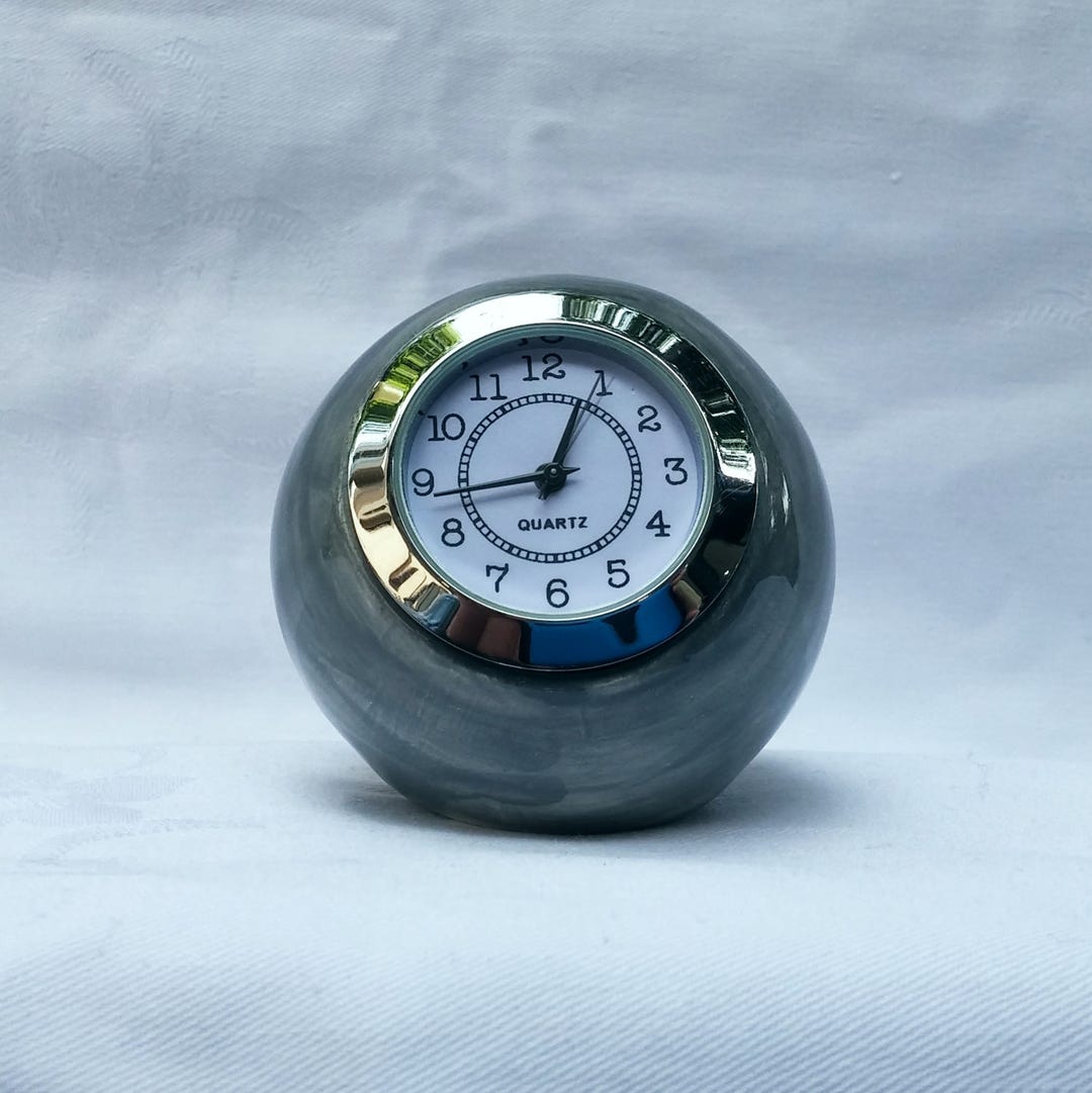 Small Desk Clock, Ball Shaped Gray Ceramic Table Clock, Gray Ceramic ...