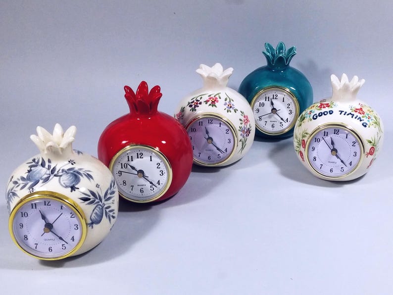 Desk Clocks, Ceramic Pomegranate Clock, Retro Desk Clock Newly Handmade ...