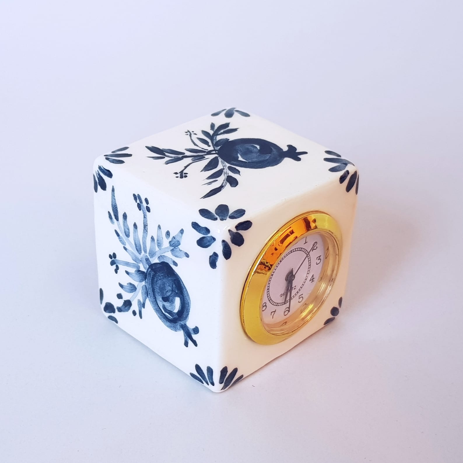 Cube Clock, Small Desk Clock in White and Blue, Ceramic Table Clock in ...