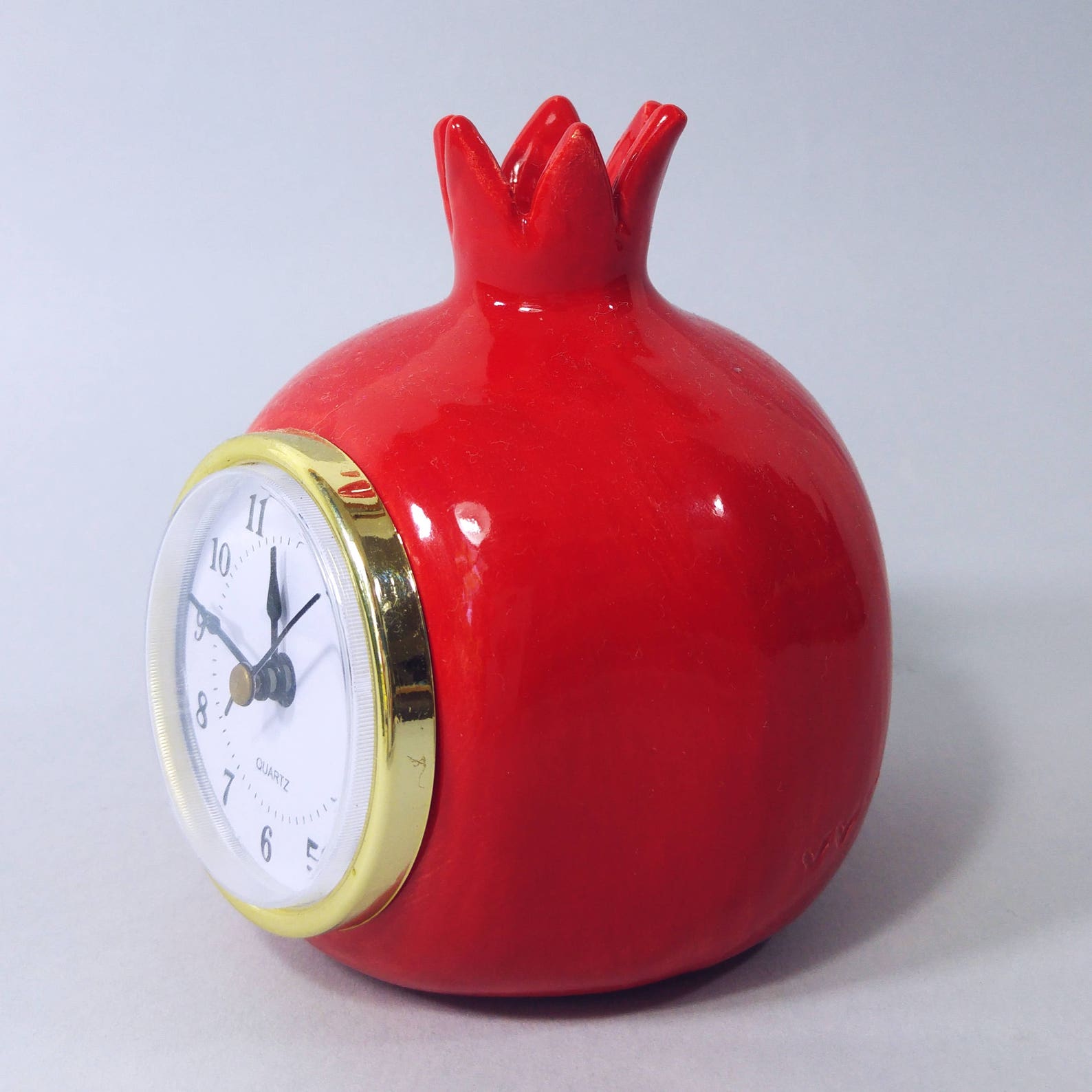 Red Pomegranate Clock, Table Clock, Desk Clock, Ceramic Clock, Retro ...
