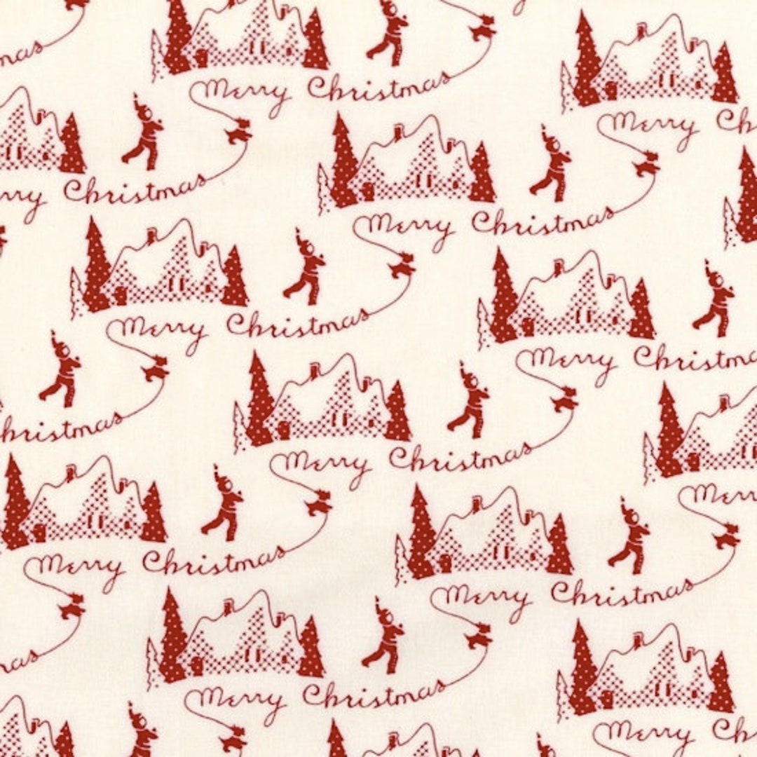 Merry Christmas Ice Skaters in Red - Retro 30's Vintage Reproduction ...