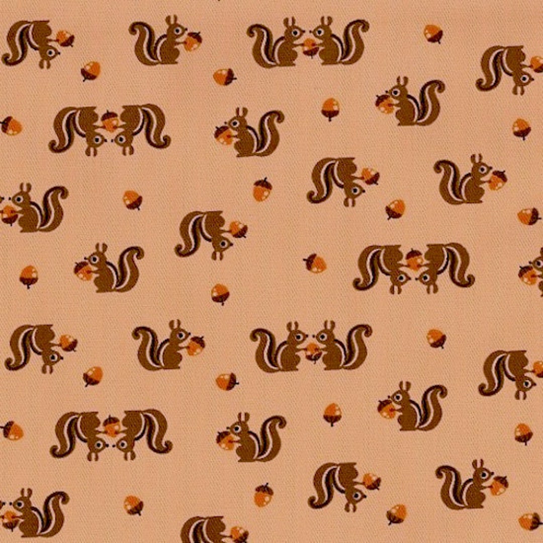 Acorn Squirrels Fabric in Peach Pink - Woodland Forest Animals - Kawaii ...