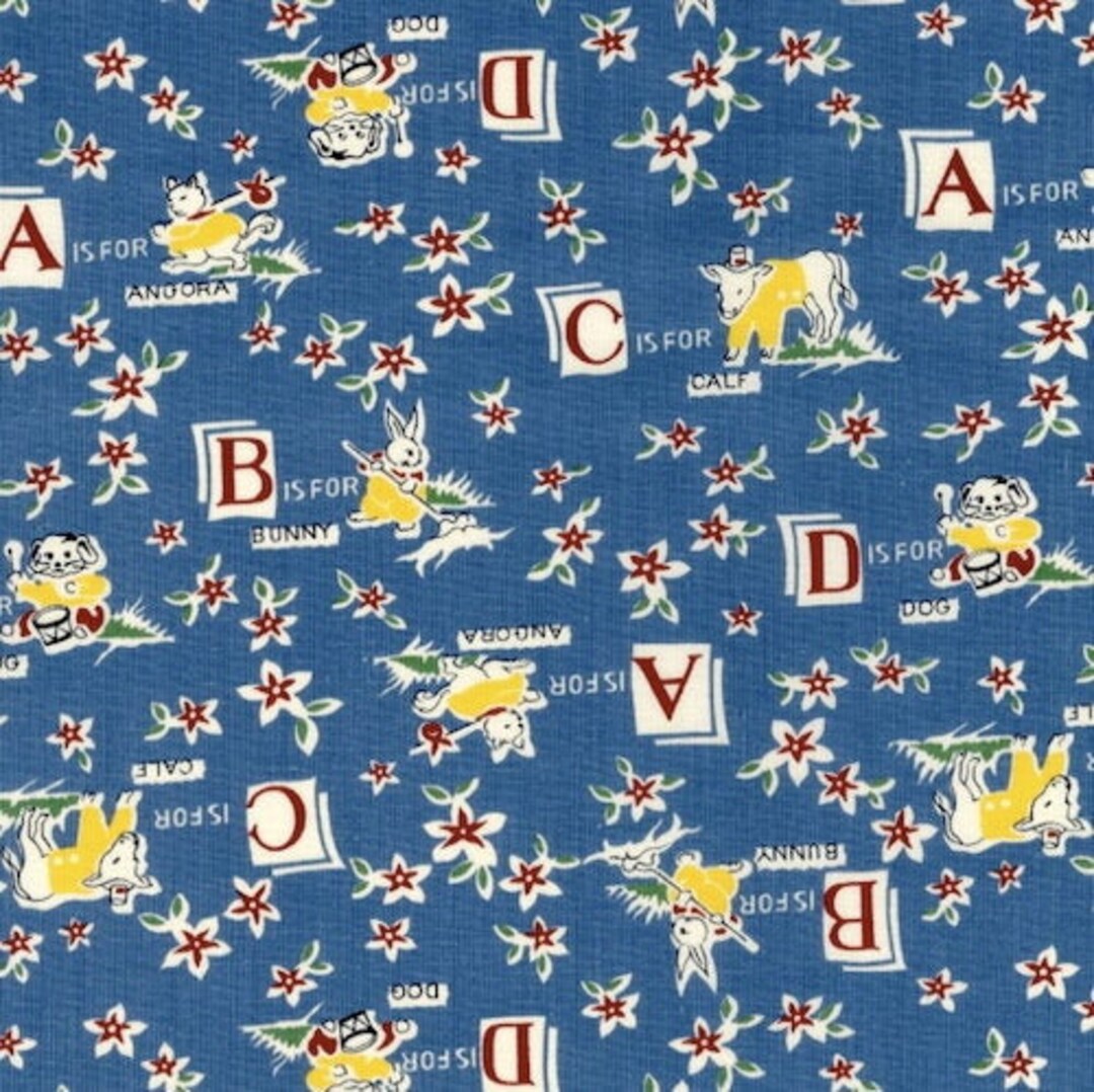 Aunt Grace Alphabet Animals in Blue - Vtg Retro 30's Reproduction ...