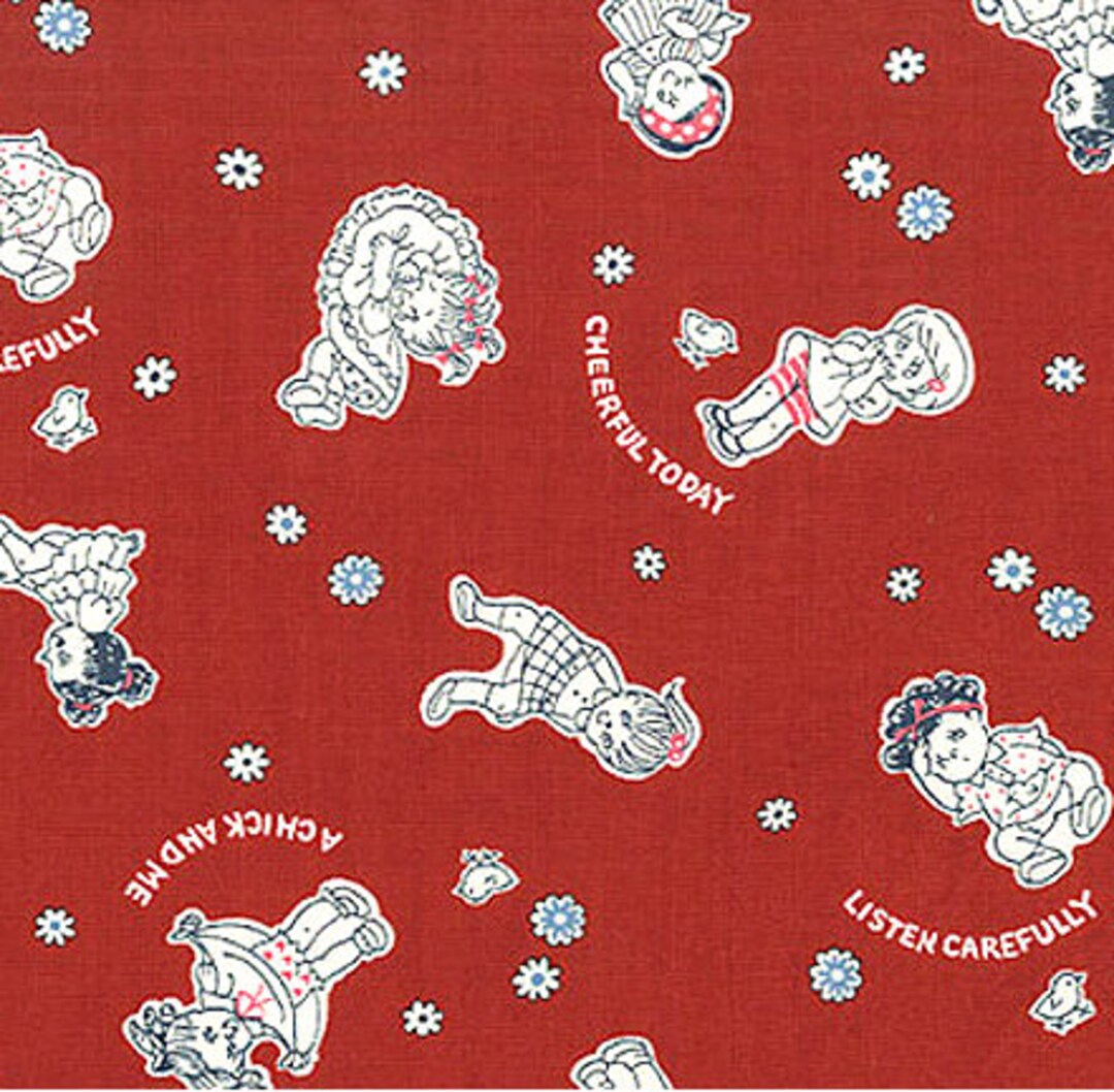 Trefle Little Girls Fabric in Red - 30's Repro Fabric Retro Cute Kawaii ...