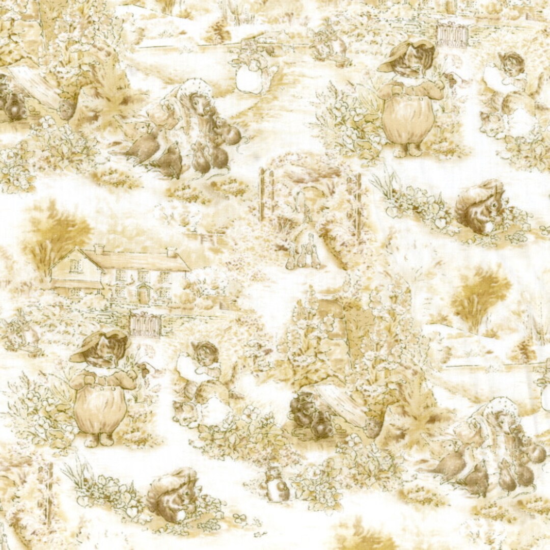 Beatrix Potter Fabric - Garden Toile in Sepia - Peter Rabbit Jemima ...
