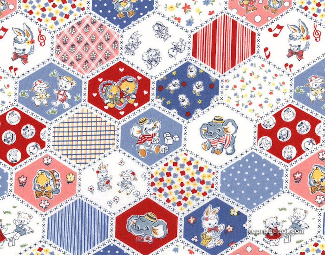 Merry Bon Bon Patchwork in Red/blue - 30s Vtg Retro Kawaii Fabric ...