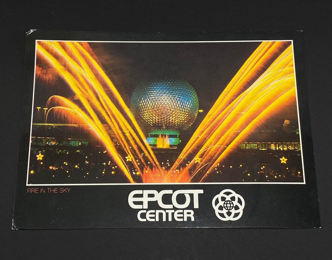 Vintage EPCOT Center Fire in the Sky Postcard - Nighttime Fireworks ...