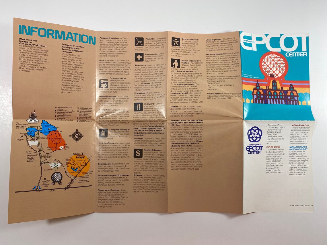 1988 EPCOT Center Guidemap French Park Map Brochure Fold Out - Etsy