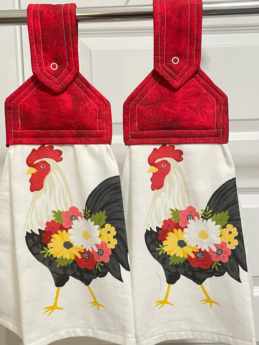 Set of Red Top Roosters Kitchen Towels. Handmade With Love. - Etsy