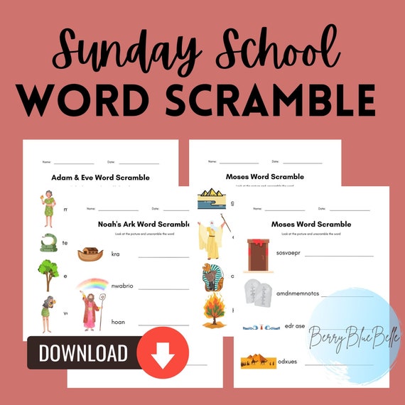 Sunday School Word Scramble Worksheets Genesis Exodus Adam - Etsy