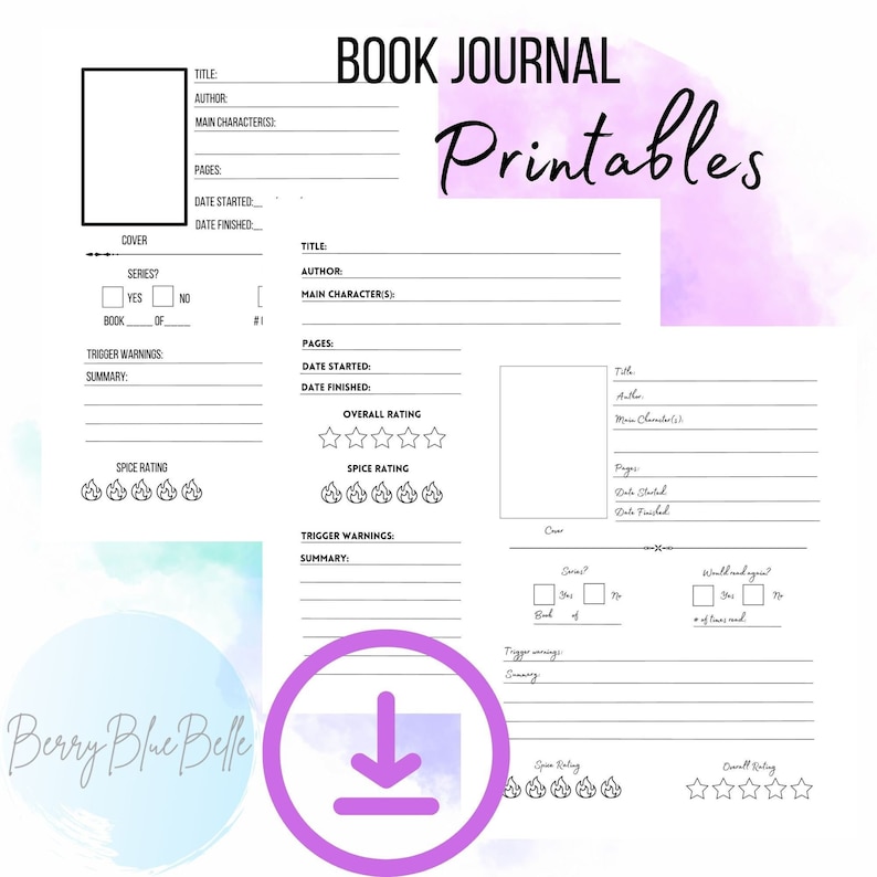Book Journal Printable Pages- Digital Download- PNG, PDF - Etsy