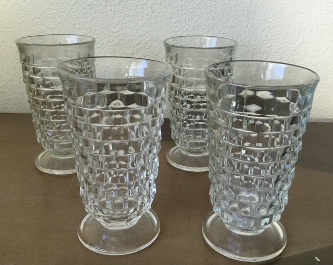 Whitehall Drinking Glasses Indiana Glass Vintage Clear Faceted Set Of 4