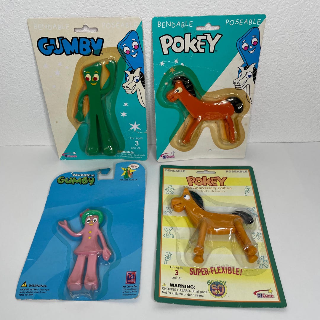Gumby and Pokey 6 Poseable Figures Lot of 4 in Package NJ Croce Vintage ...