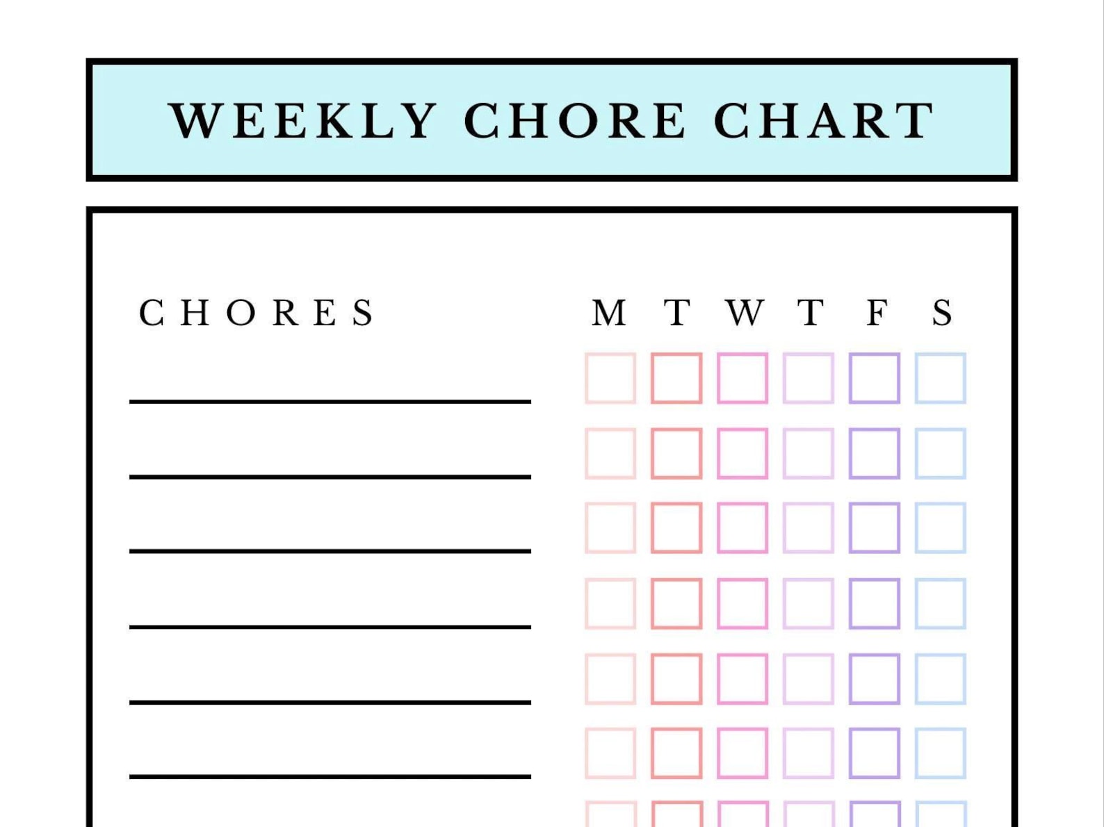 Printable Chore Chart for Kids | Family Responsibility Tracker ...